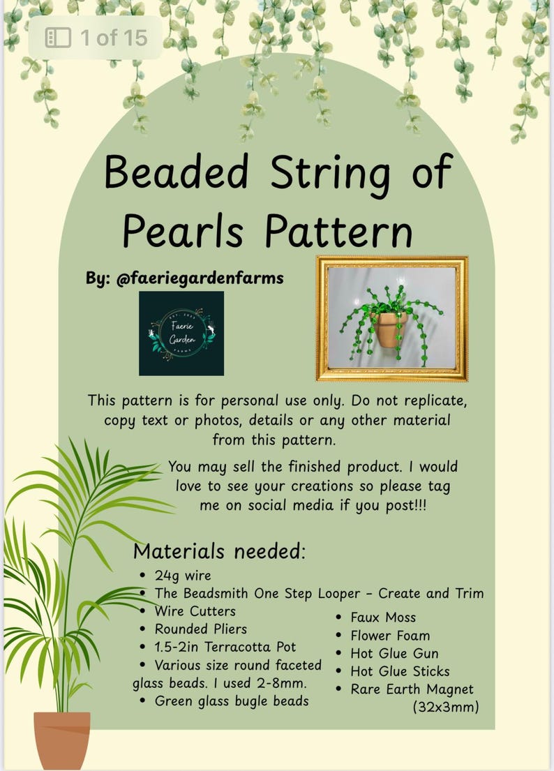 Beaded Plant Fridge Magnet Pattern, String of Pearls, Digital Download ...