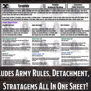 10th Edition Warhammer 40k Tyranids Army Rules Cheat Sheet - Etsy