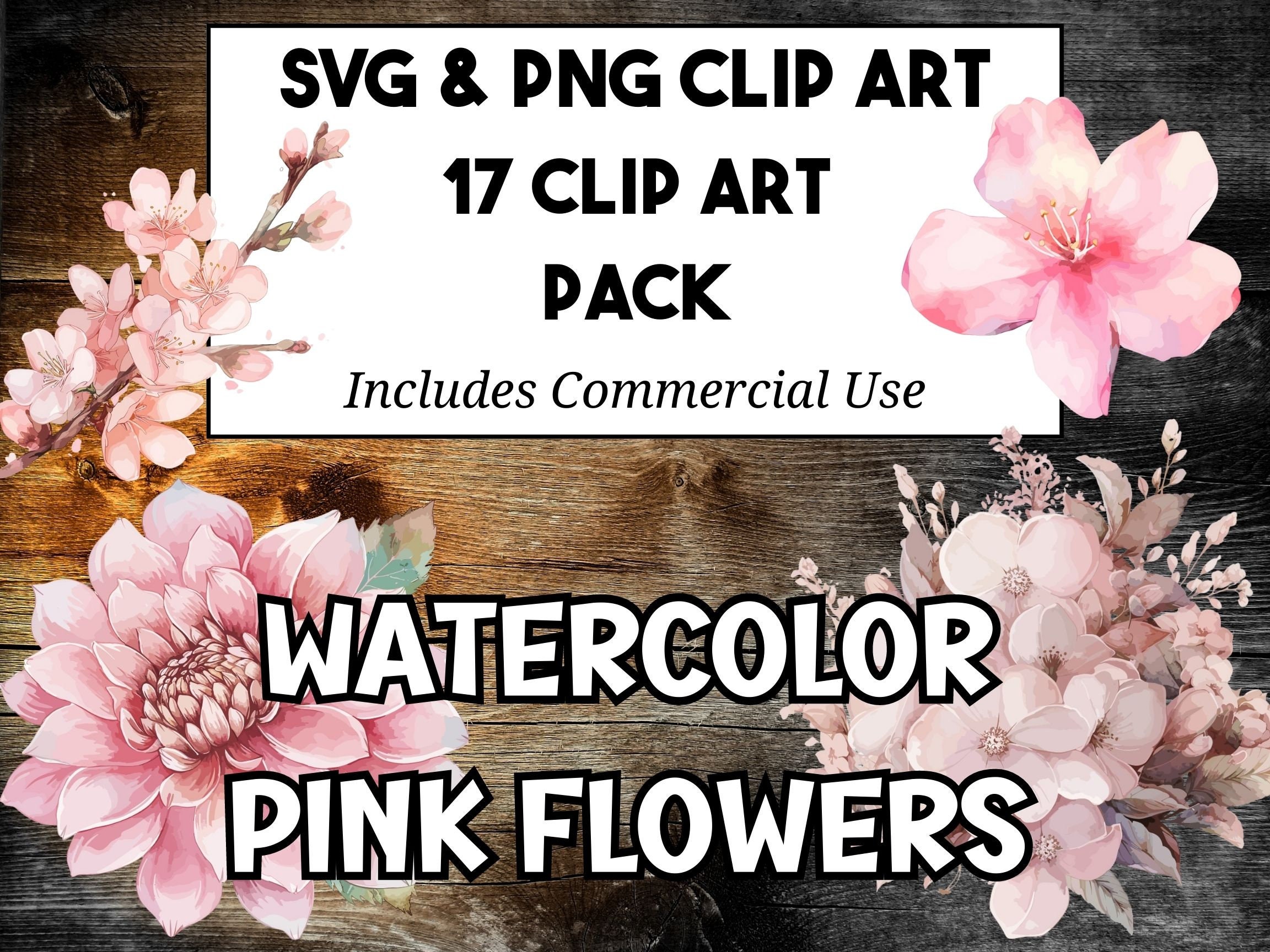 Pink Watercolor Flowers Svg Png Clip Art Watercolor Floral - Etsy México