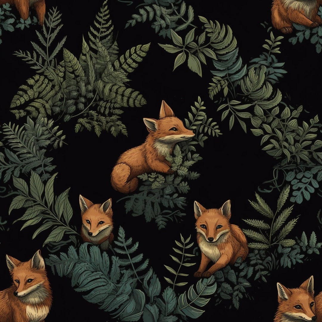 Cottagecore Design Fox Pattern Fern Design Seamless Digital Download - Etsy