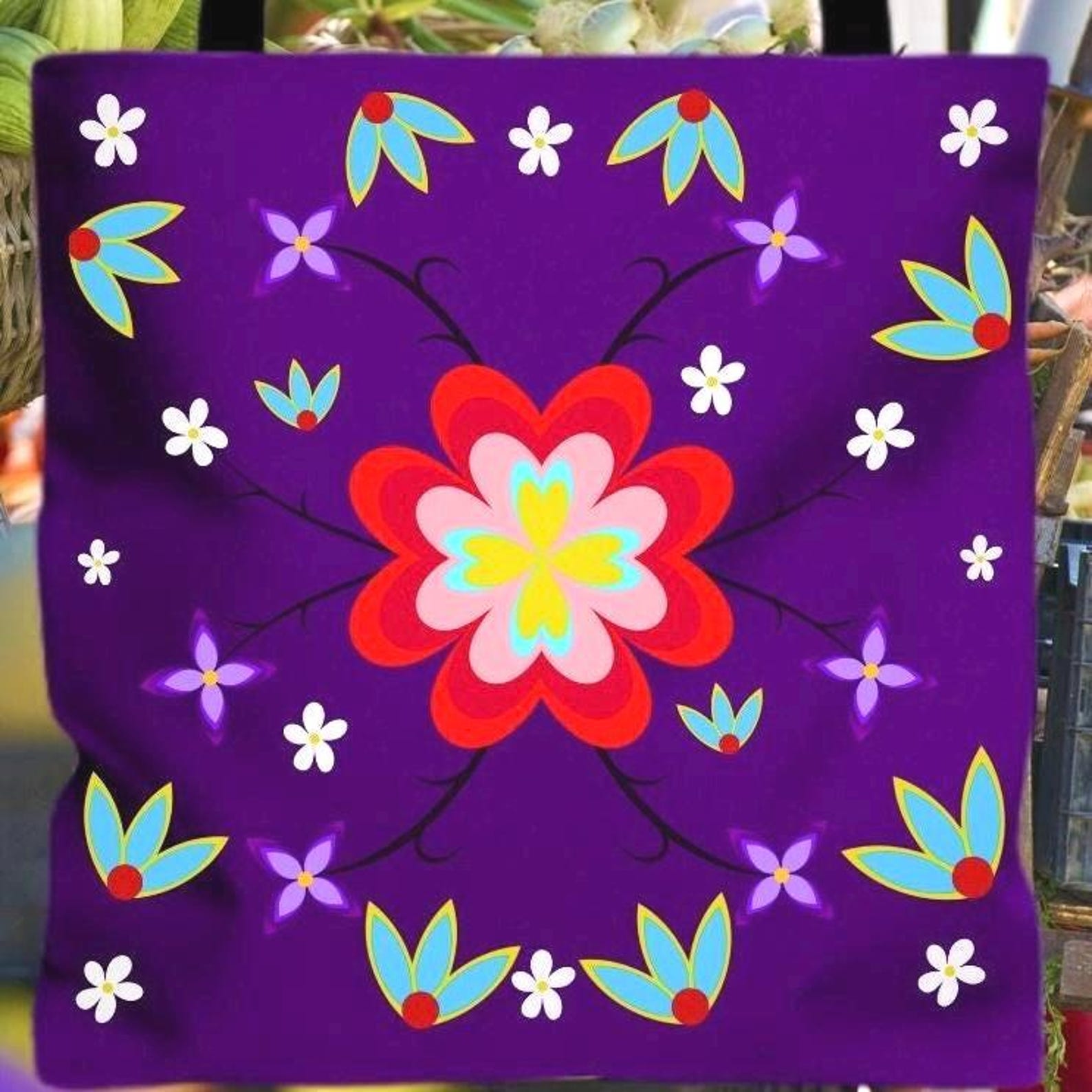 Indigenous Owned Shop, Floral Tote Bag: Native Powwow Bag, Makeup Bag ...