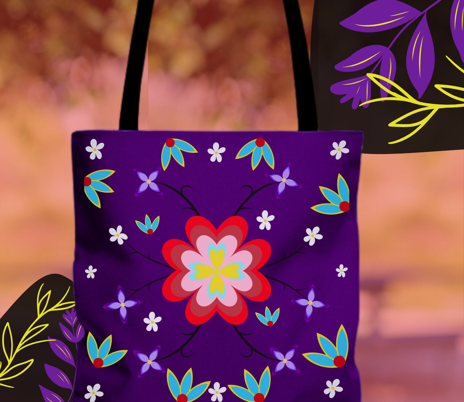Indigenous Owned Shop, Floral Tote Bag: Native Powwow Bag, Makeup Bag ...