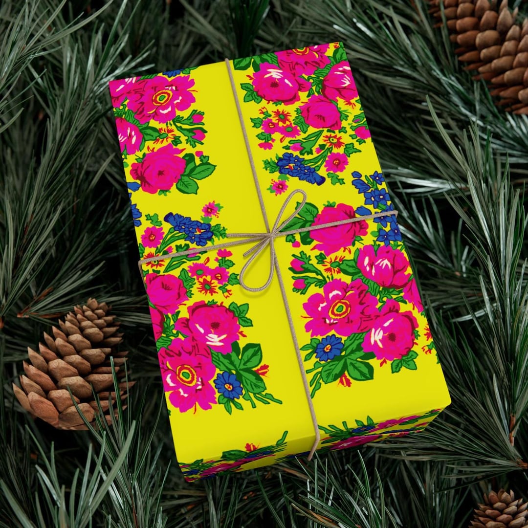 Indigenous Gift Wrap in Satin or Matte With Native Floral Design for ...