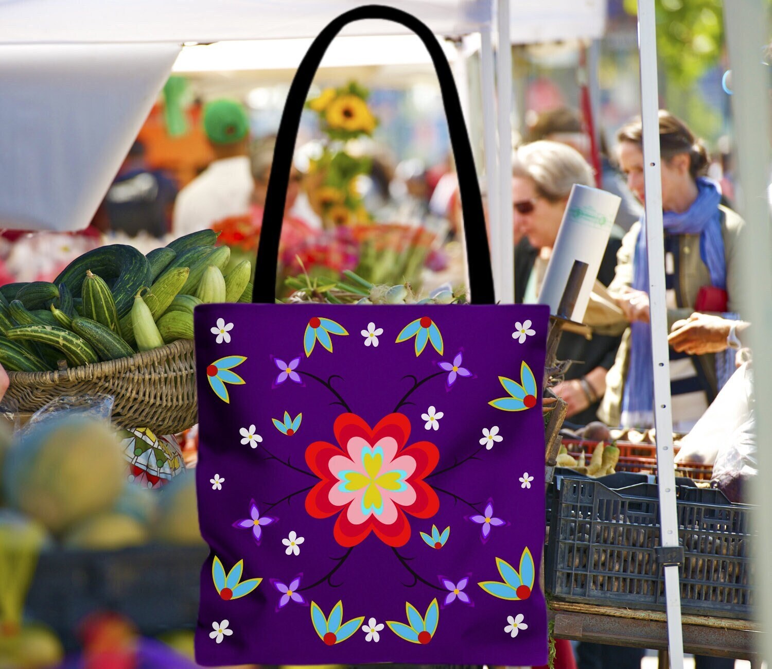 Indigenous Owned Shop, Floral Tote Bag: Native Powwow Bag, Makeup Bag ...