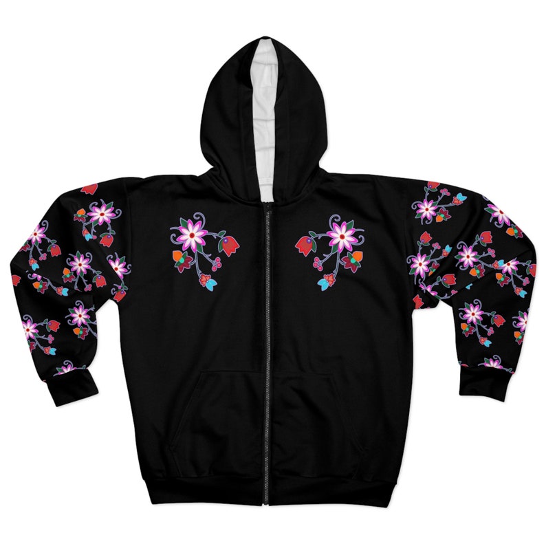 Indigenous Floral Zip Hoodie: Sleeve Detail Jacket, First Nation Flower ...
