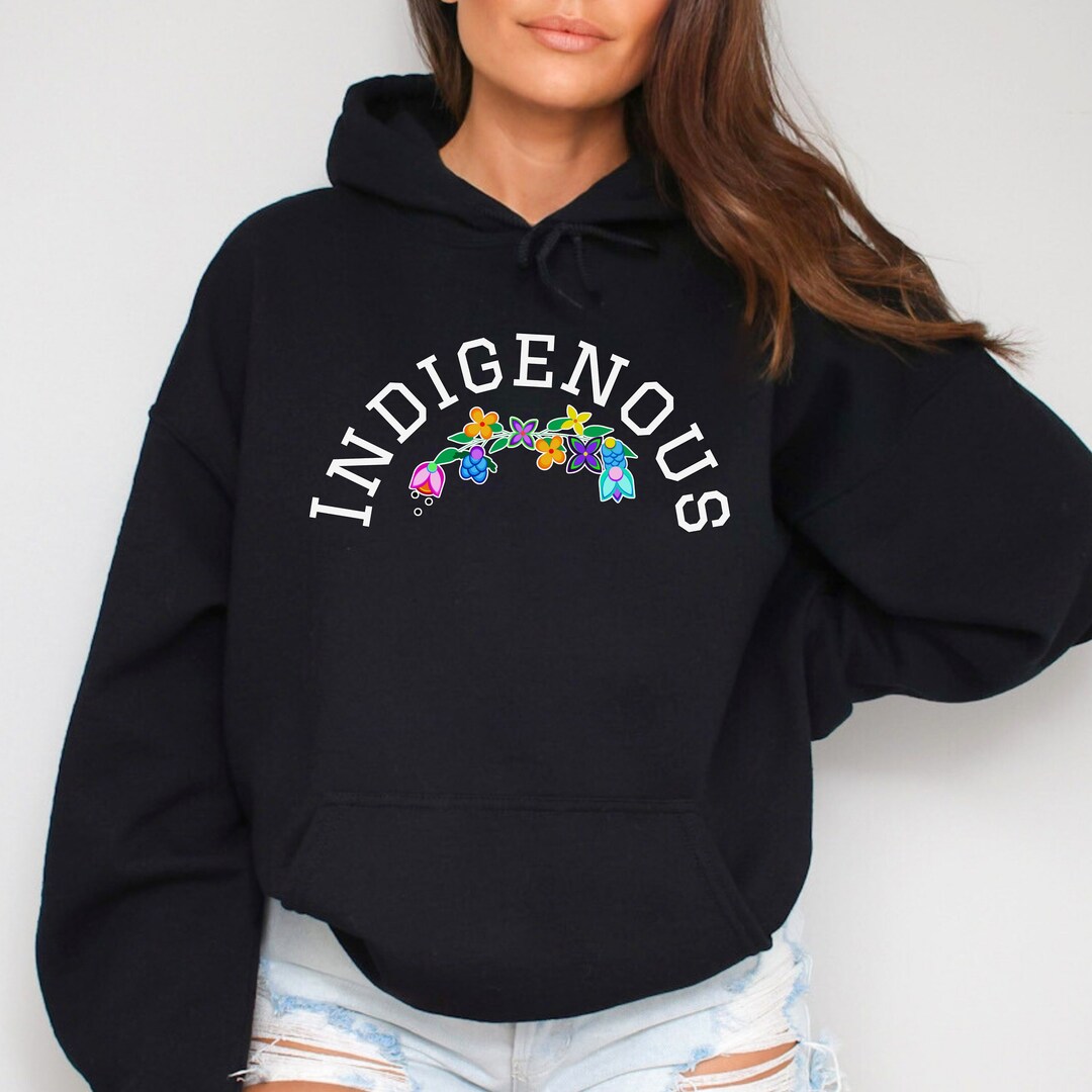 Indigenous Hoodie With Varsity Letters, Ojibwe Floral Design Sweatshirt ...