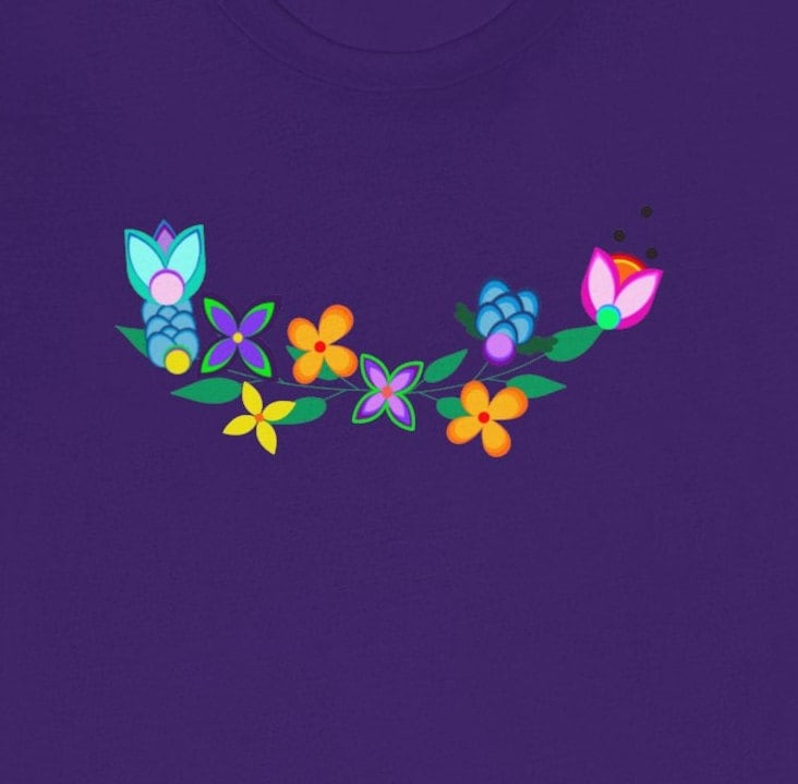 Woodland Floral Neck Pattern T-shirt, Ojibwe Flower Shirt, Cree T Shirt ...