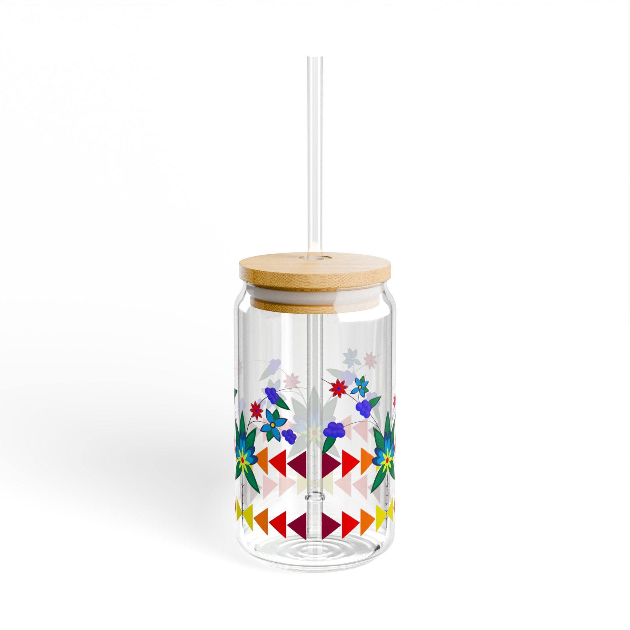 Indigenous Glass Can With Lid and Straw, Trendy Gift for Mom From a Top ...