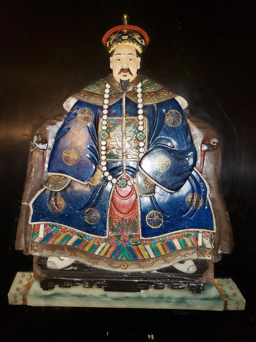 Chinese Emperor Antique Late 19th Century 3'x2' Painted Porcelain Black ...