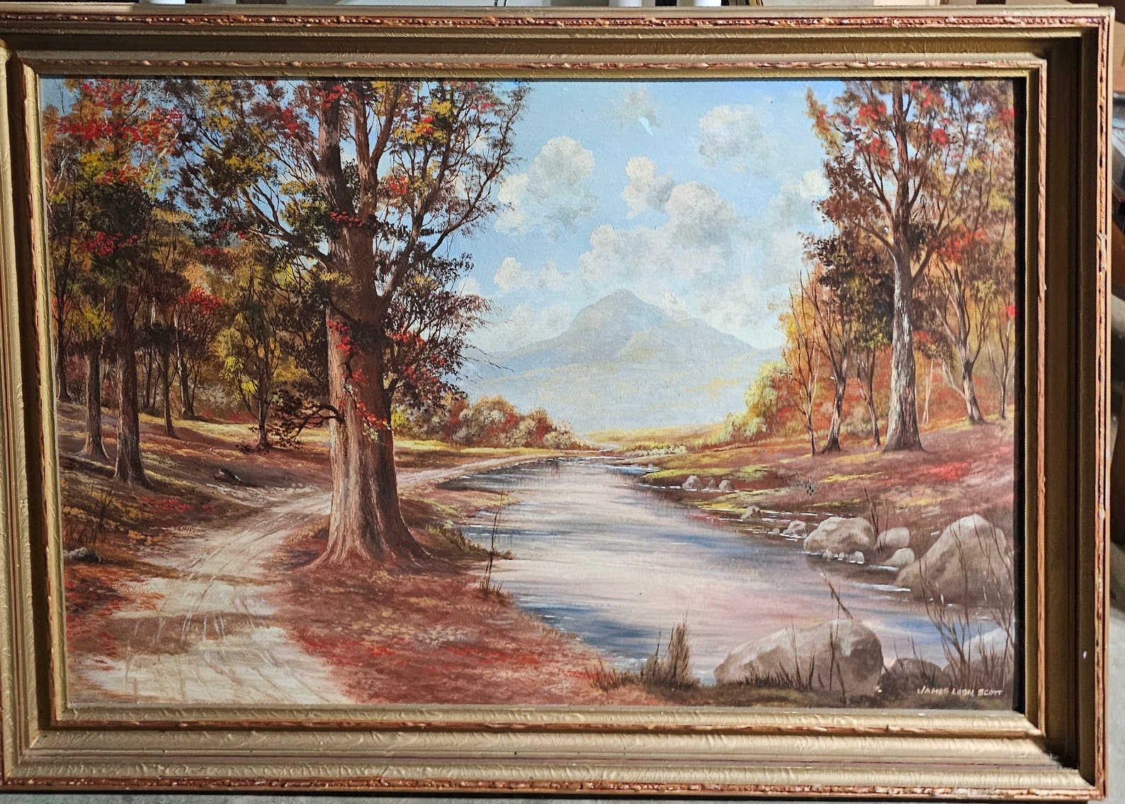 James Leon Scott Fall Landscape Scene Oil on Board Signed Original Late ...