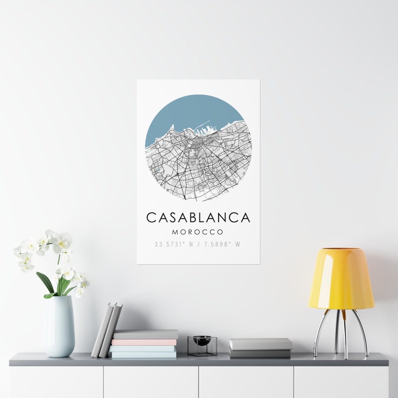 Casablanca Minimalist City Map, Frameable Wall Art Matte Poster Premium ...