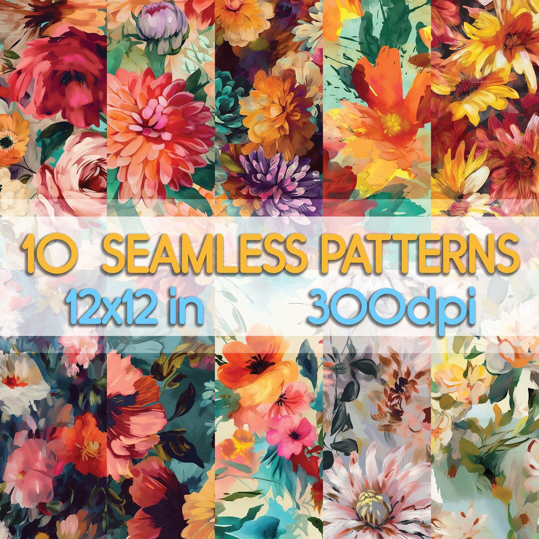 Floral Digital Paper Bundle - 10 Designs - SEAMLESS - 12x12in ...