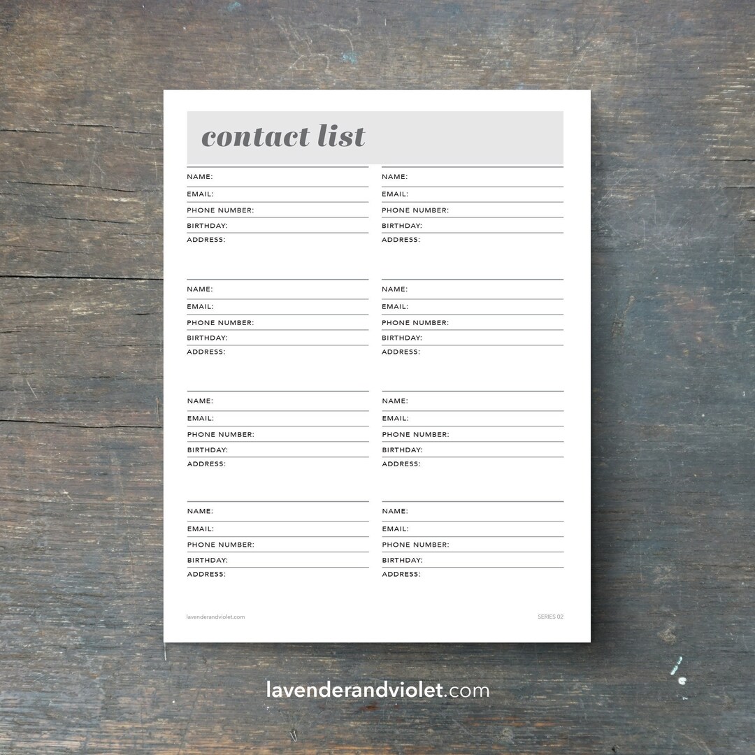 Contact List, Printable PDF, Print Pages as Needed, Download for ...