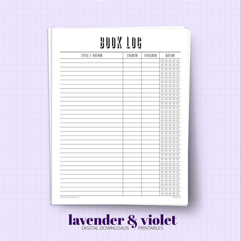 Book Log, Printable PDF, Track Your Reading and Rate Each Book, Book ...