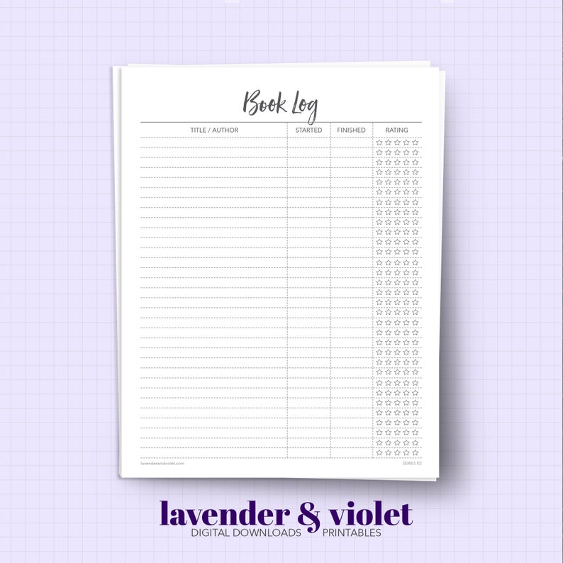 Book Log, Printable PDF, Track Your Reading and Rate Each Book, Book ...