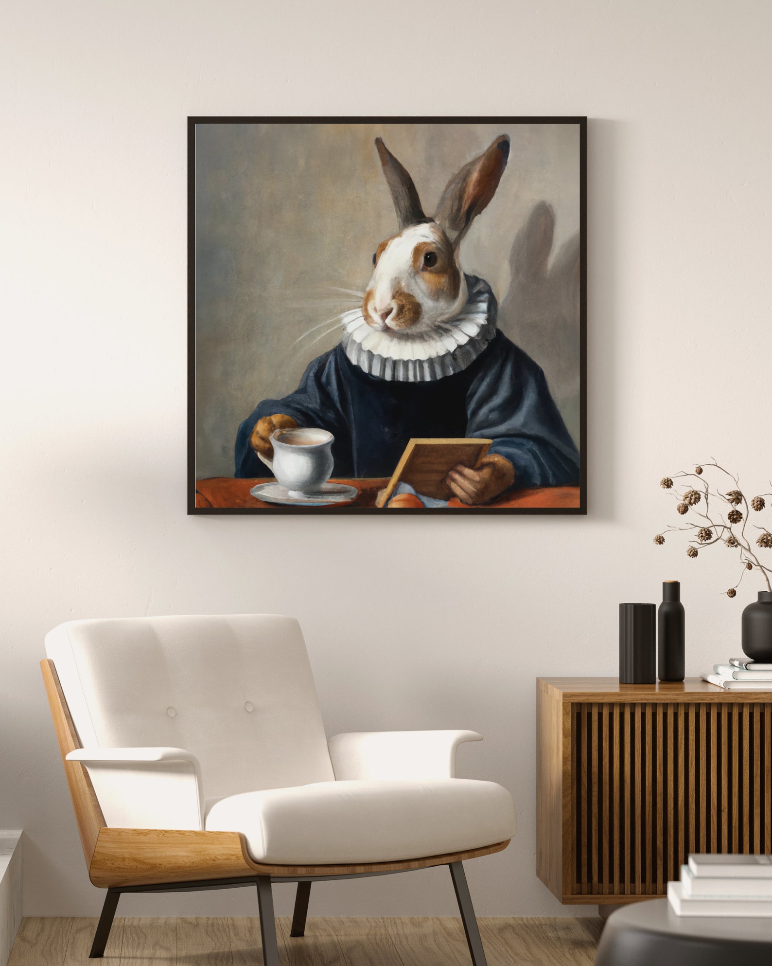 Fancy Rabbit Drinking Coffee - Dutch Baroque Style Digital Oil Painting ...