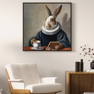 Fancy Rabbit Drinking Coffee - Dutch Baroque Style Digital Oil Painting ...