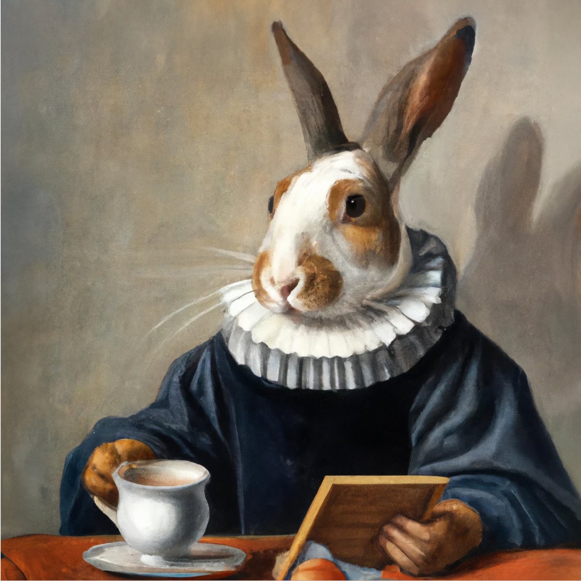 Fancy Rabbit Drinking Coffee - Dutch Baroque Style Digital Oil Painting ...