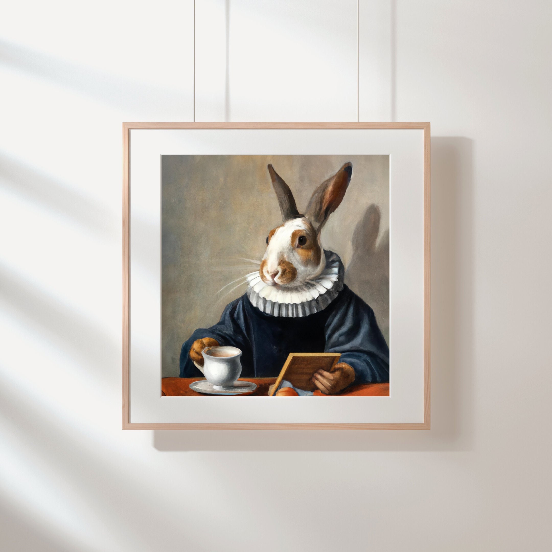 Fancy Rabbit Drinking Coffee - Dutch Baroque Style Digital Oil Painting ...