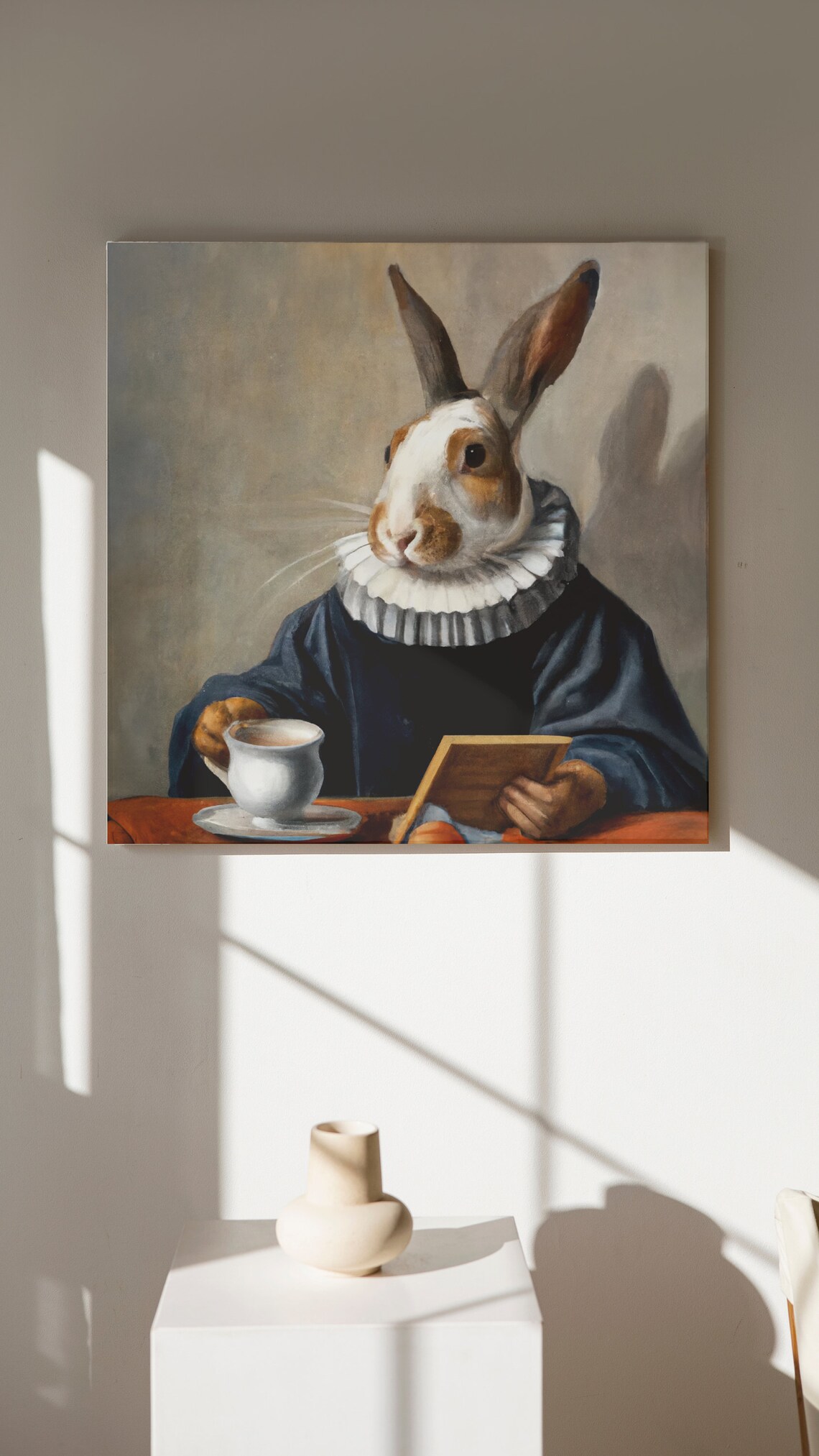 Fancy Rabbit Drinking Coffee - Dutch Baroque Style Digital Oil Painting ...