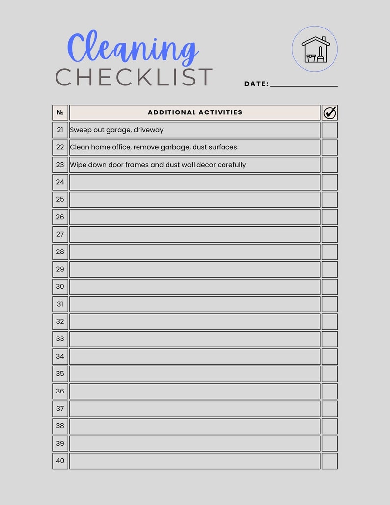 Digital Professional Cleaning Checklist for Beginners or Experienced ...