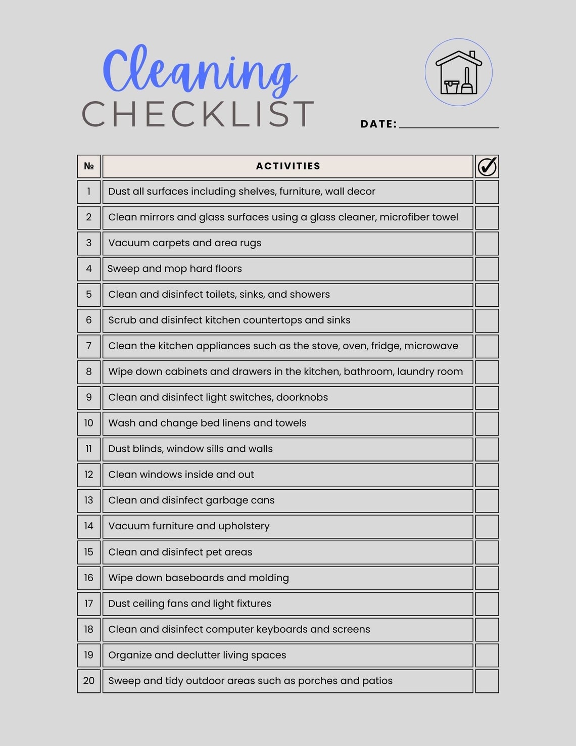 Digital Professional Cleaning Checklist for Beginners or Experienced ...