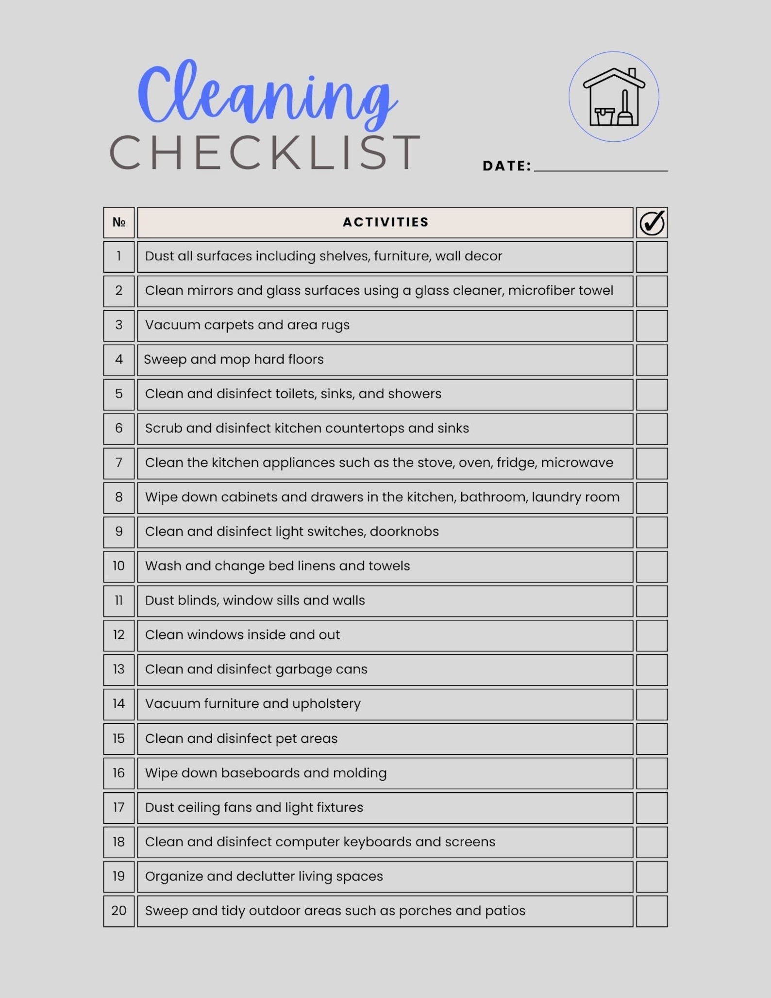 Digital Professional Cleaning Checklist for Beginners or Experienced ...