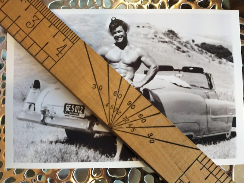 Sailor Bare By His Car Vintage Scene Old Snapshot Printed 1990s From 1950s Photo Gay Int Cute