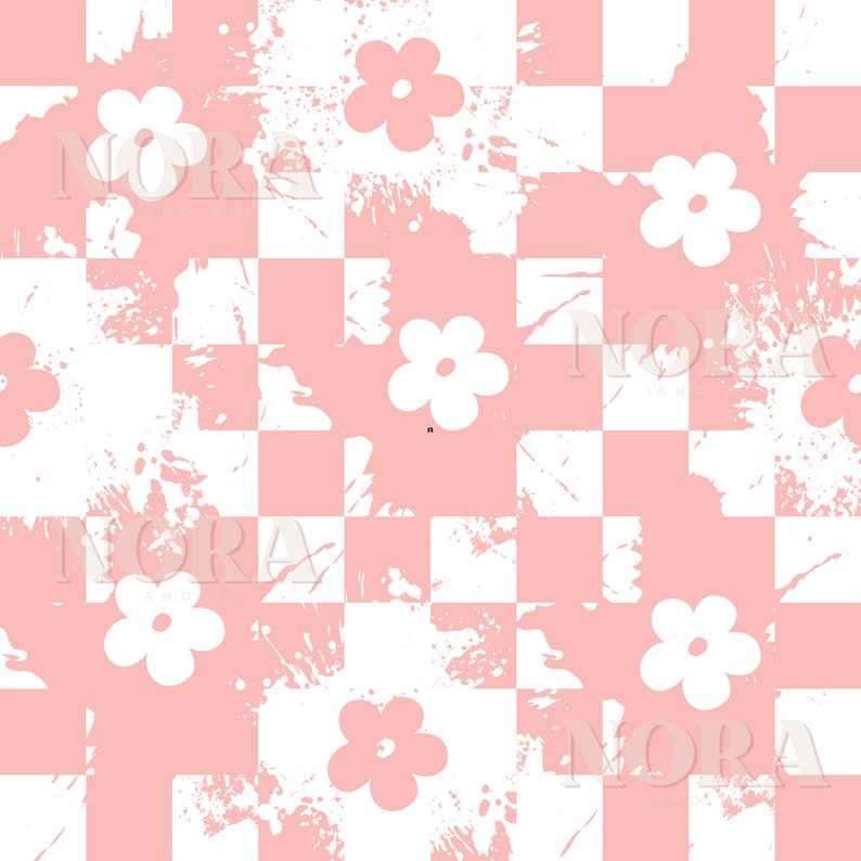 Floral Checker Print Seamless File: Paint Splatter Design (PNG Digital ...