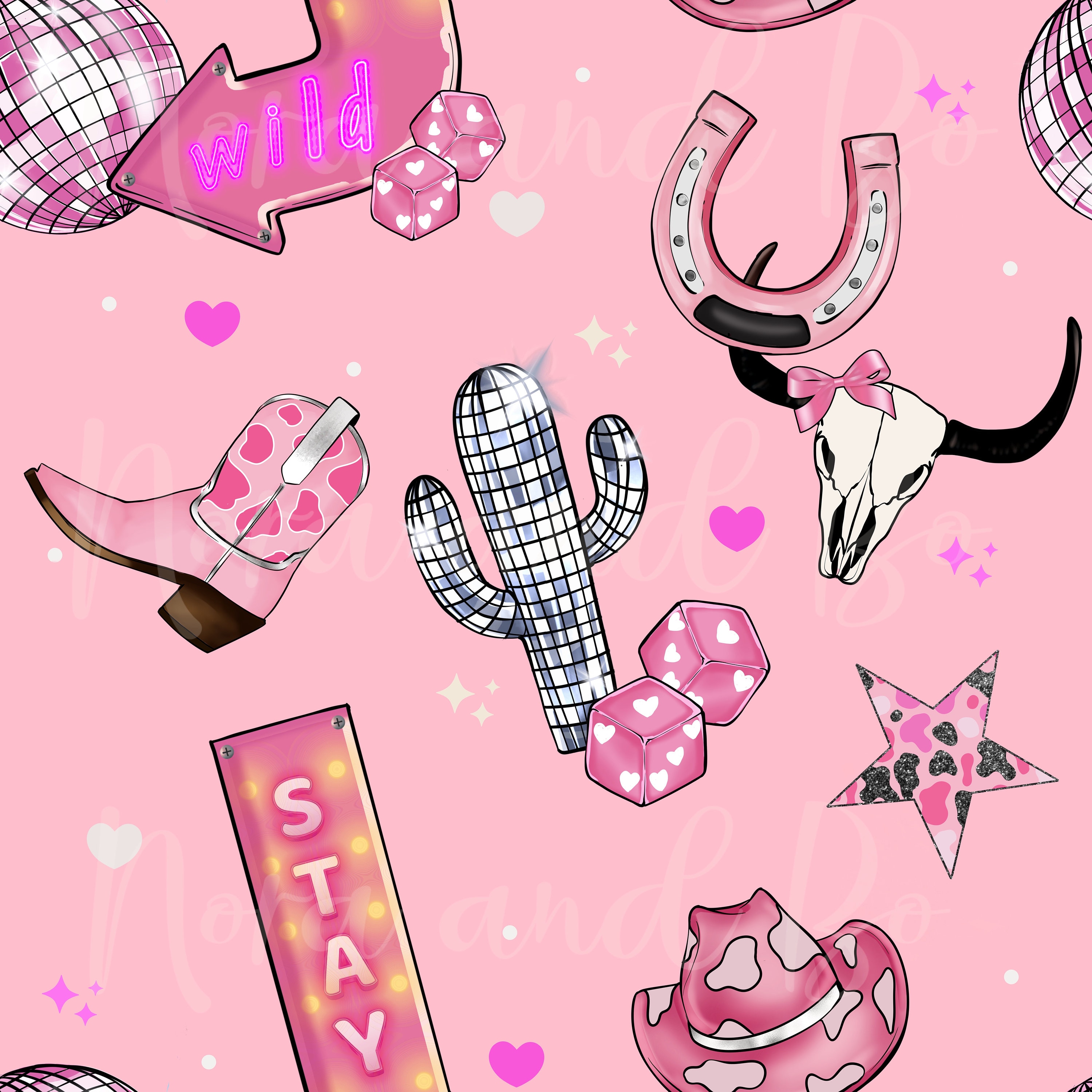 Cowgirl | Pink Cowgirl | Disco Ball | Digital Download | Seamless File ...