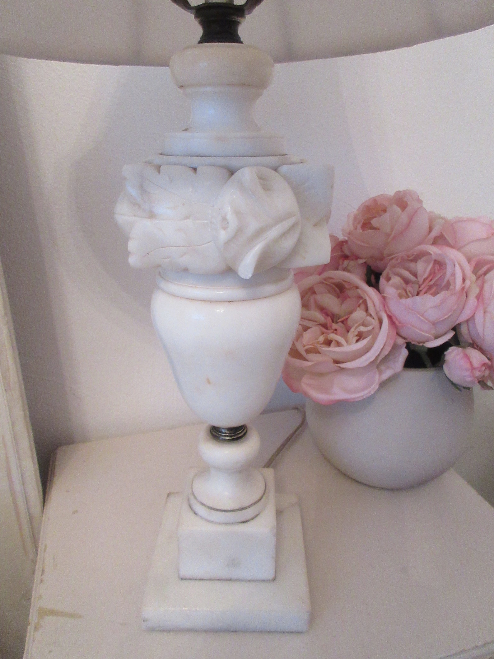 Antique Alabaster Carved Roses Lamp With Shade - Etsy
