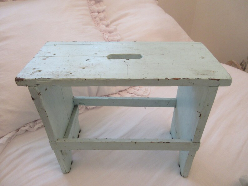 Vintage Shabby Pale Blue Chippy Wooden Stool/table - Etsy