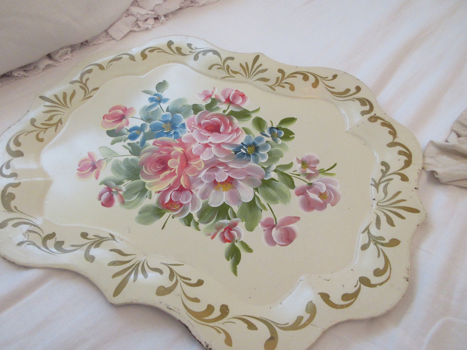 Vintage Shabby Chic Roses Handpainted X-large Tole Tray - Etsy