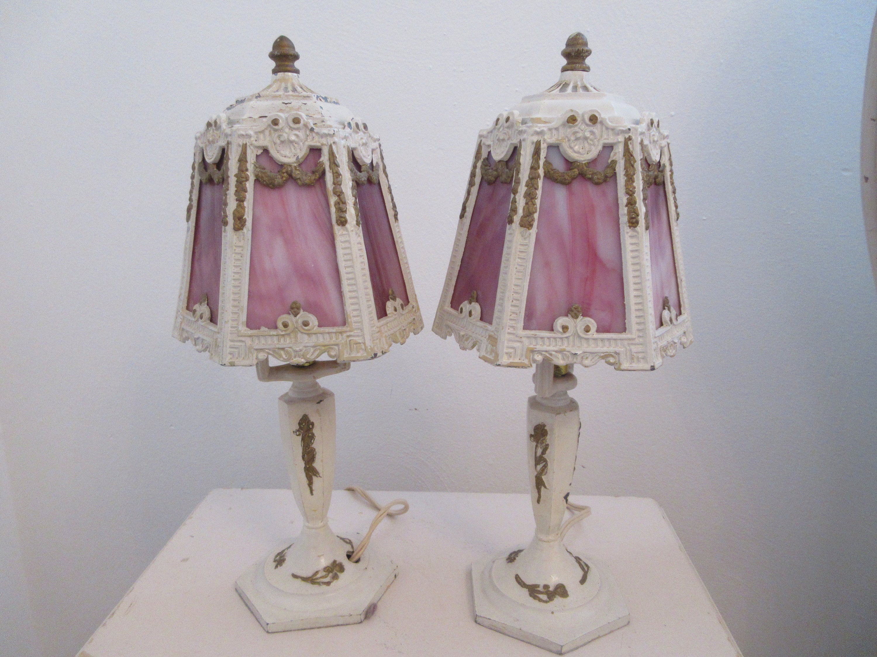 Antique Pair French Barbola Roses Swags Rare Pink Glass Shades Lamps - Etsy