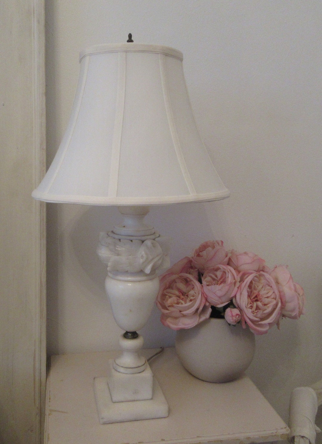 Antique Alabaster Carved Roses Lamp With Shade - Etsy