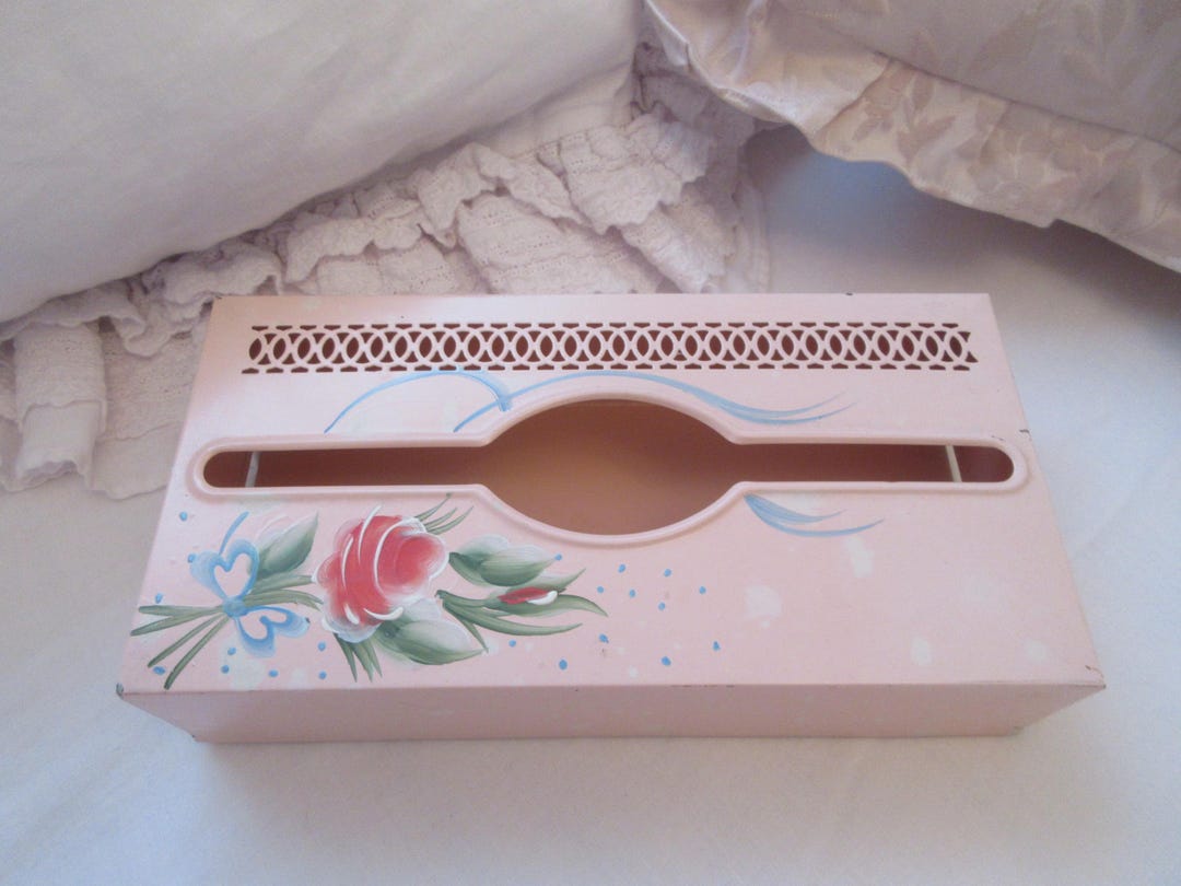 Vintage Shabby Pink Tole Painted Roses Tissue Holder - Etsy