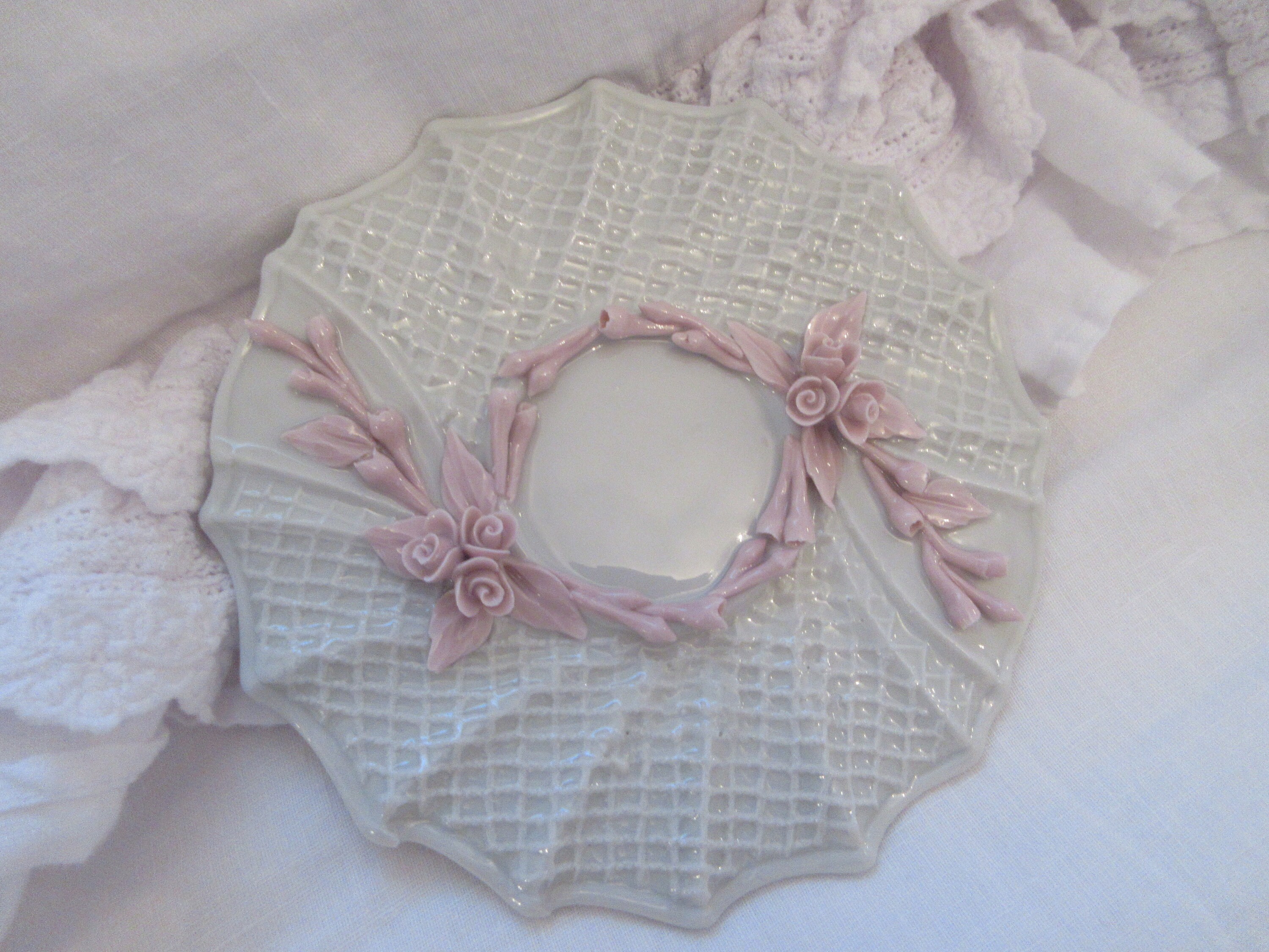 Vintage Shabby Pink Roses Capodimonte Display Dish Italy - Etsy