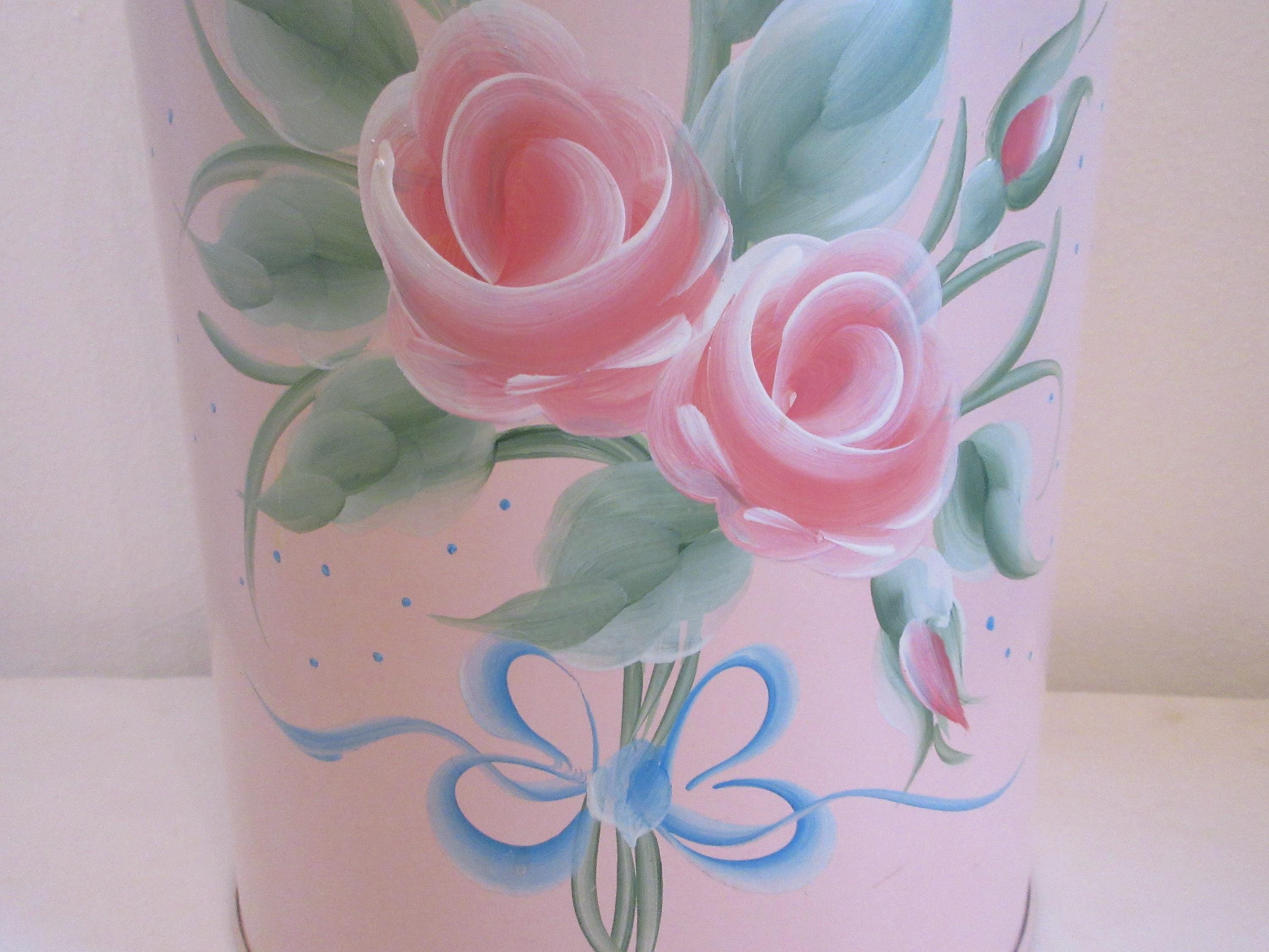 Vintage Pale Pink Tole Painted Roses With Ribbon Wastebasket - Etsy