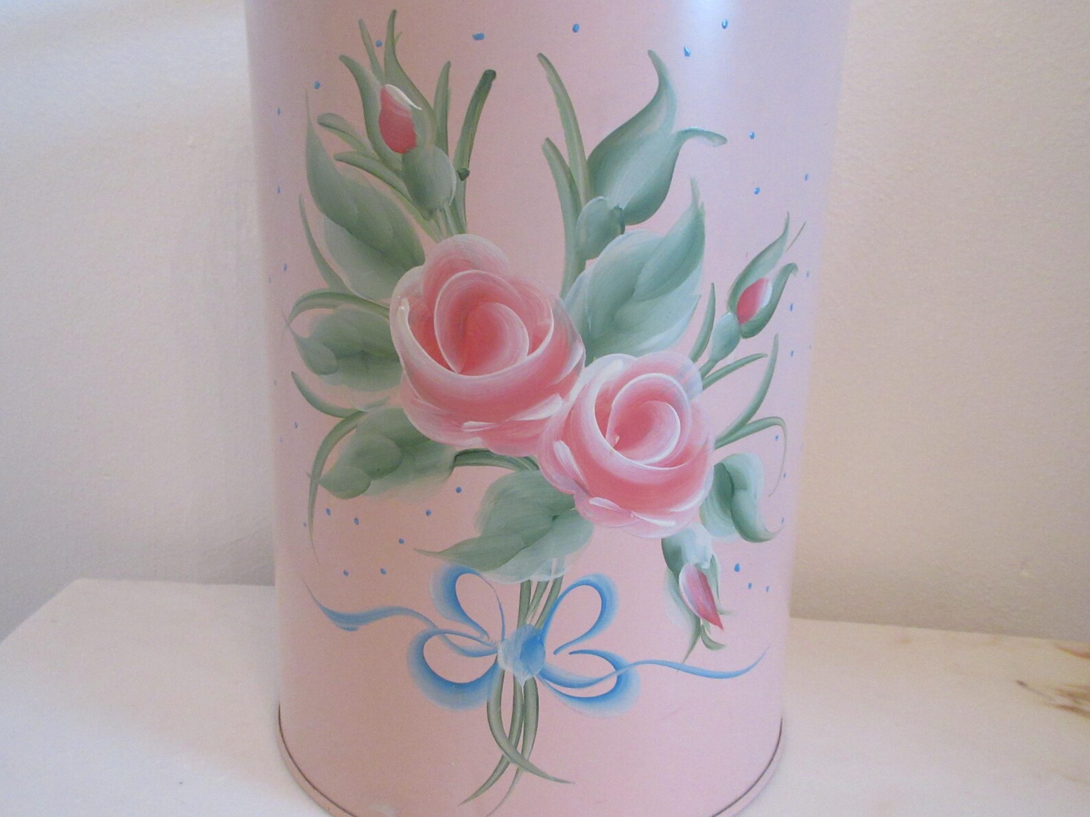 Vintage Pale Pink Tole Painted Roses With Ribbon Wastebasket - Etsy