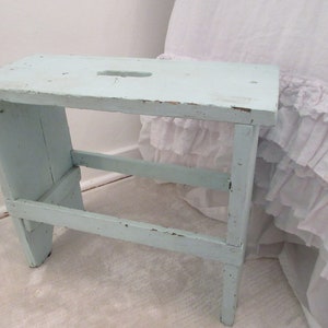 Vintage Shabby Pale Blue Chippy Wooden Stool/table - Etsy