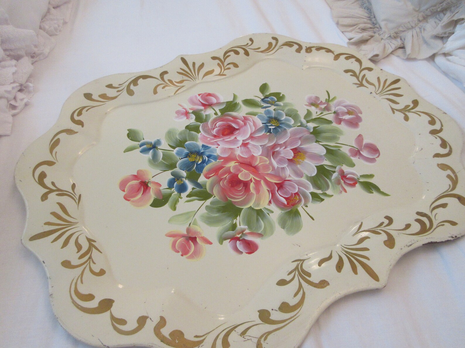 Vintage Shabby Chic Roses Handpainted X-large Tole Tray - Etsy