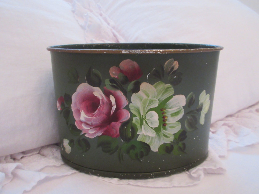 Vintage Shabby Chic Tole Painted Roses Florals Container - Etsy
