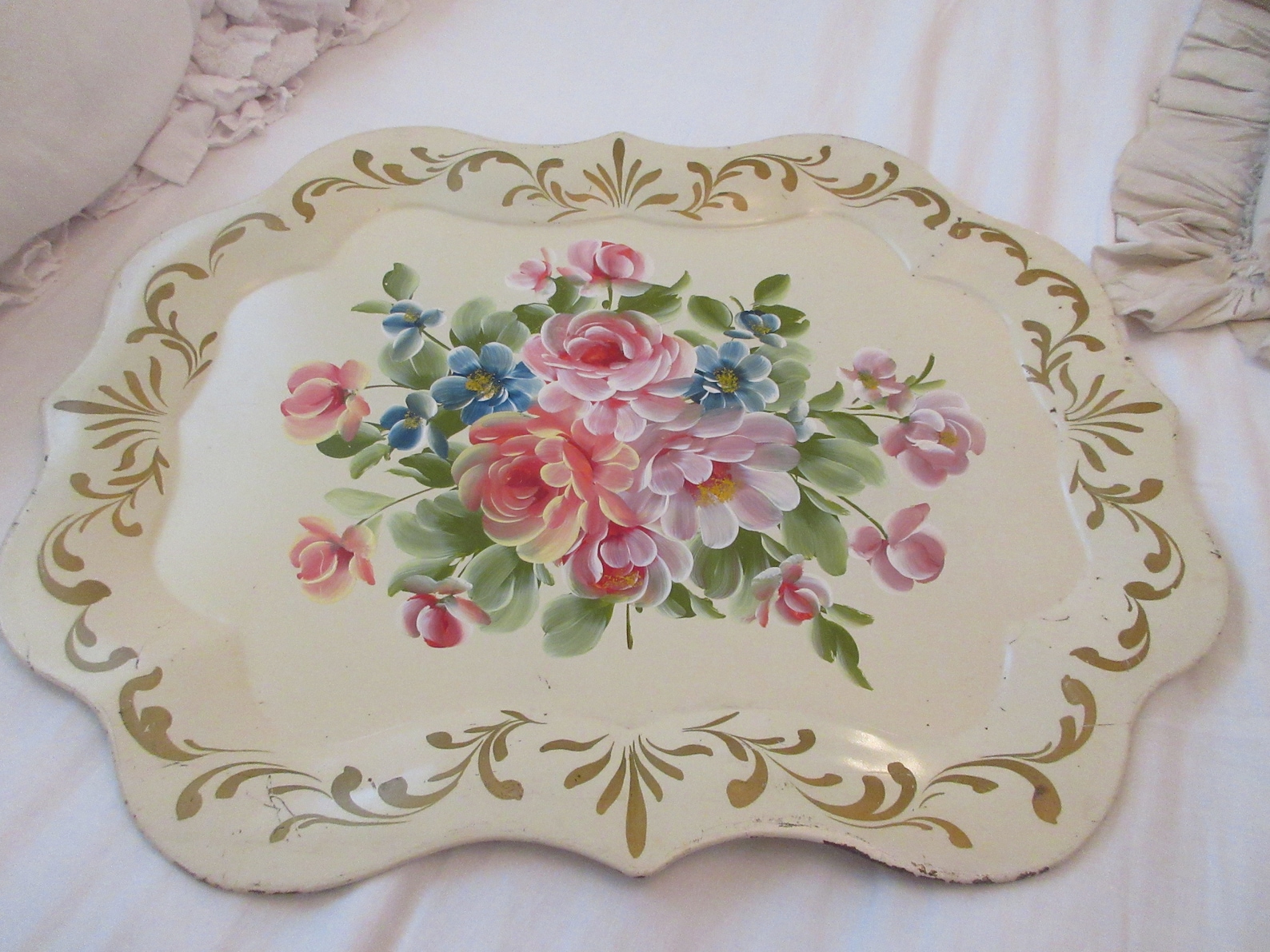 Vintage Shabby Chic Roses Handpainted X-large Tole Tray - Etsy