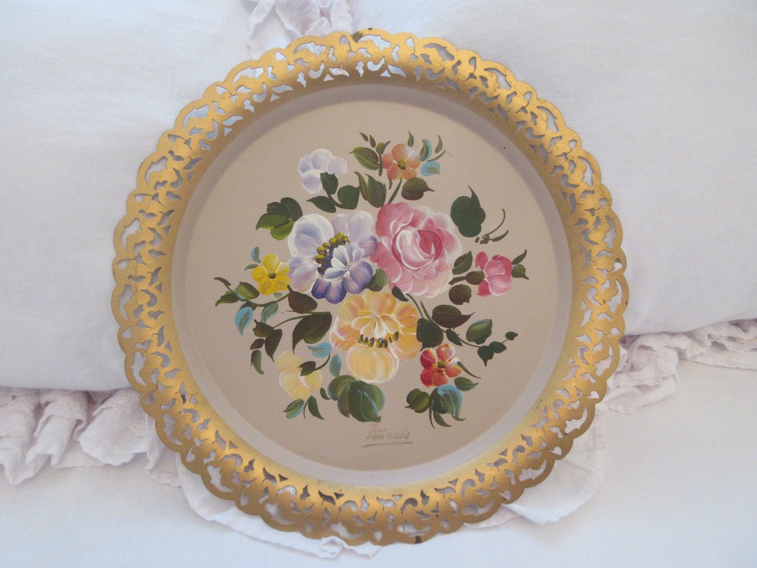 Vintage Shabby Hand Painted Tole Roses Florals Tray - Etsy