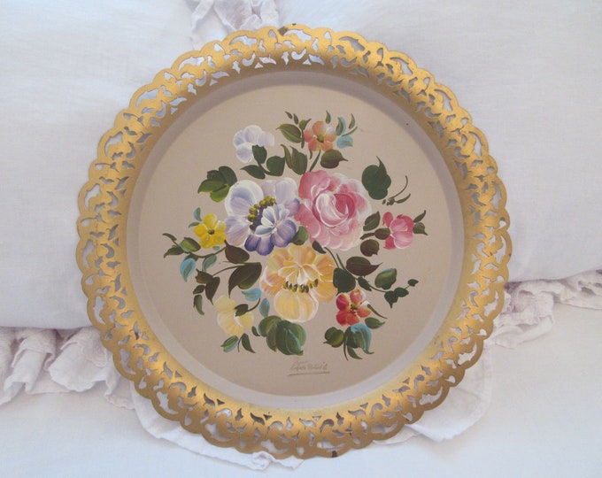 Vintage Shabby Hand Painted Tole Roses Florals Tray - Etsy