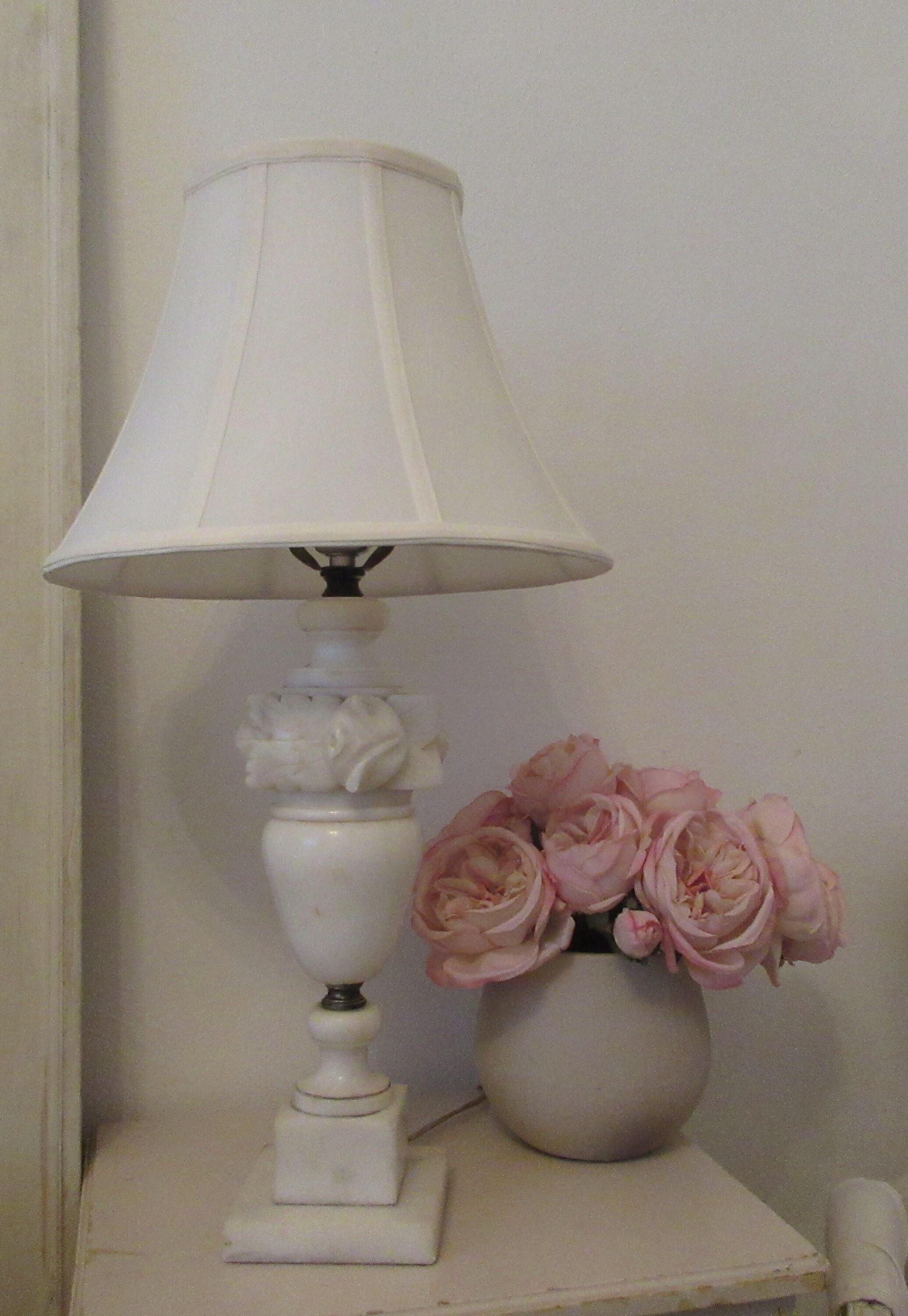 Antique Alabaster Carved Roses Lamp With Shade - Etsy