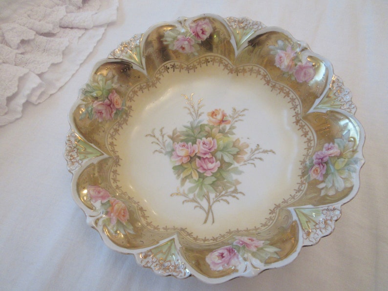 Antique Ornate Roses Large Display Bowl Gilded Florals Details - Etsy