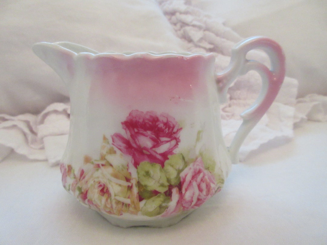 Antique Shabby Pink Cream Pitcher With Roses - Etsy