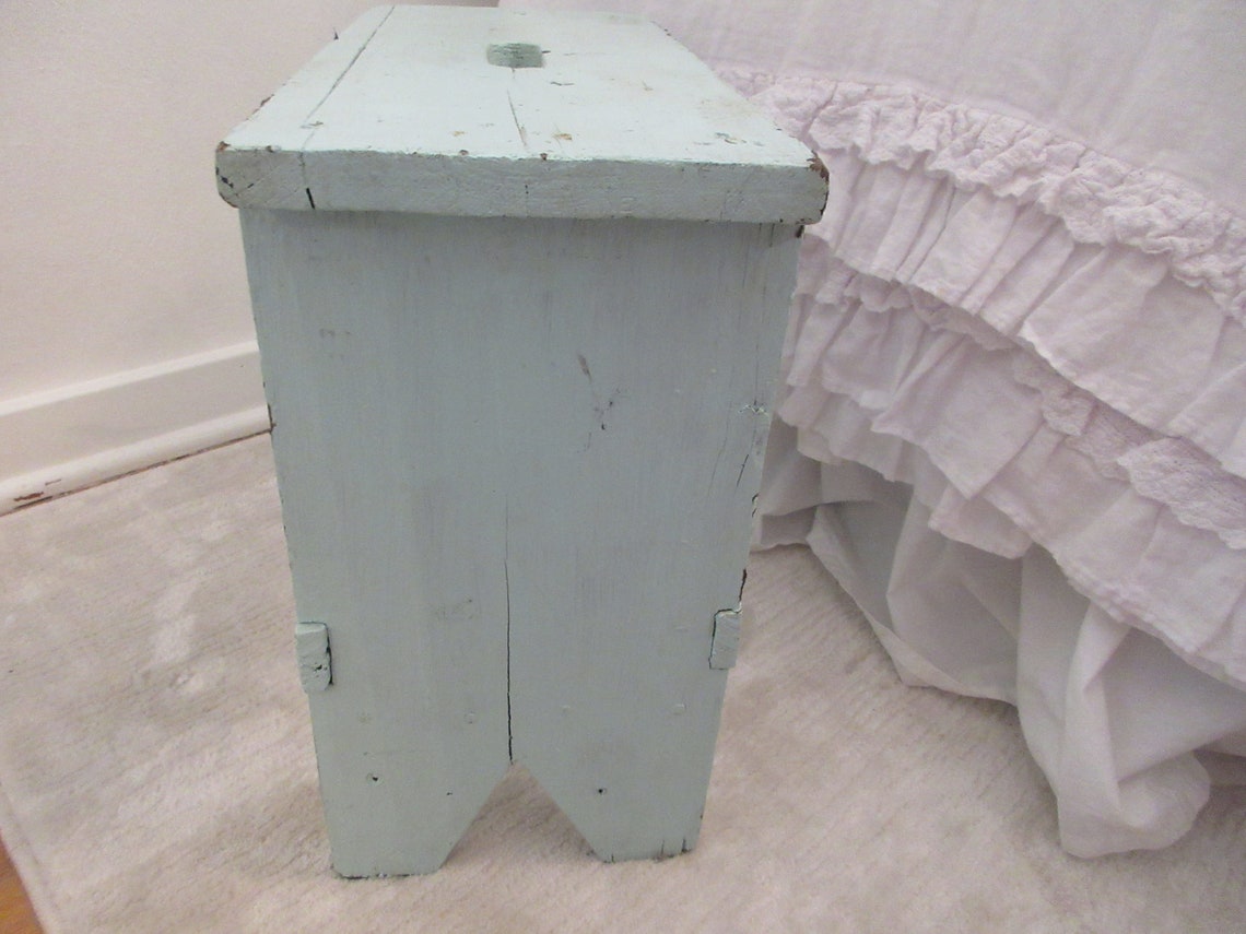 Vintage Shabby Pale Blue Chippy Wooden Stool/table - Etsy