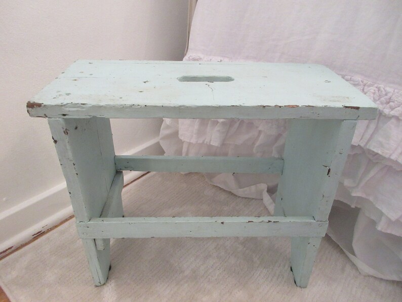 Vintage Shabby Pale Blue Chippy Wooden Stool/table - Etsy